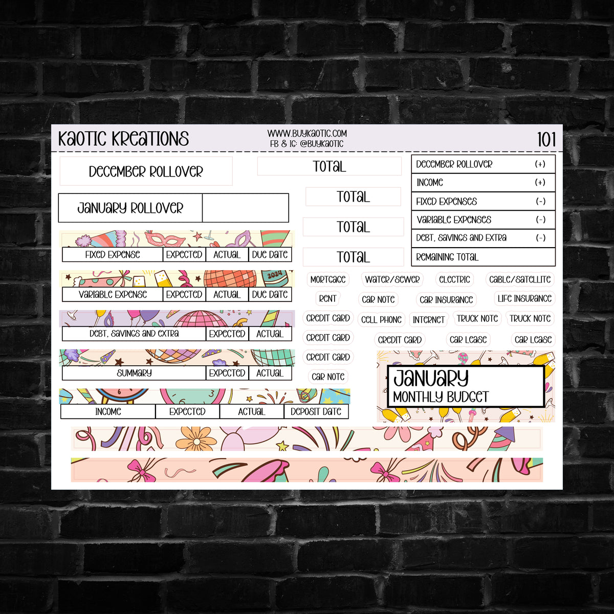 January Monthly Budget Sticker Sheet – Kaotic Kreations