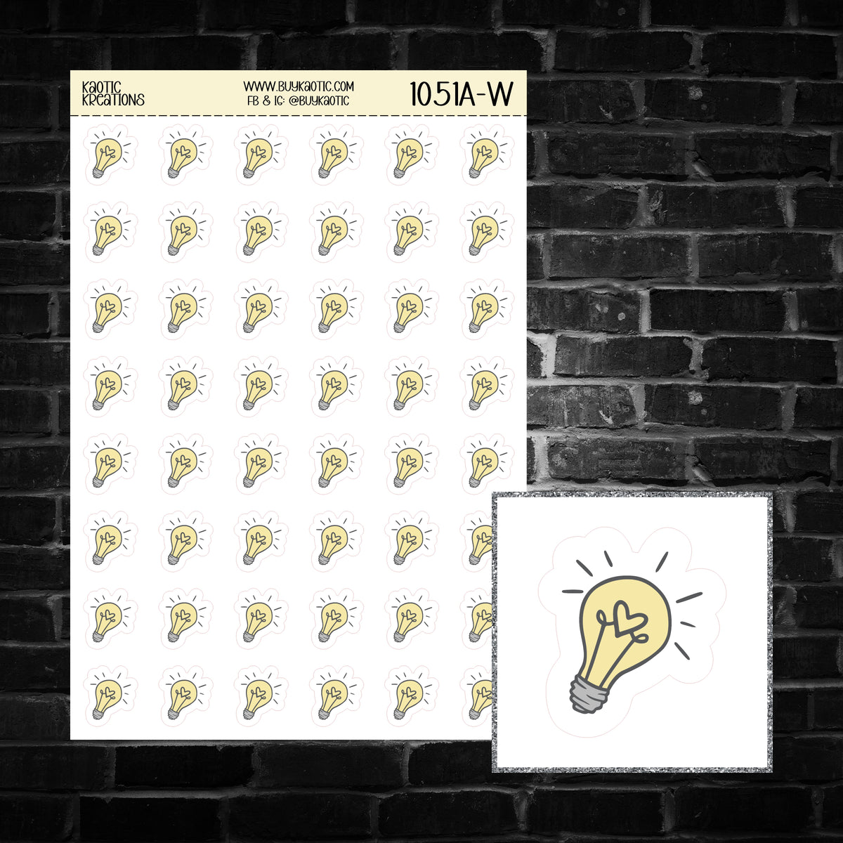 Light Bulb Icon Sticker Sheet – Kaotic Kreations